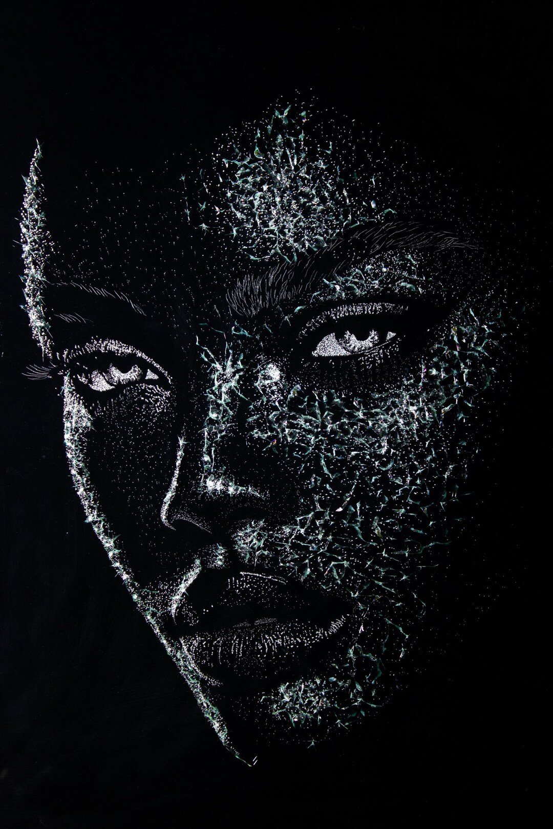 Broken Glass Face Art – Original Shattered Glass Portrait – Modern Wall ...
