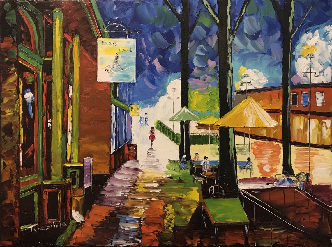Paris Cafe - One of a Kind Intense Impressionism Pallet Knife Oil ...