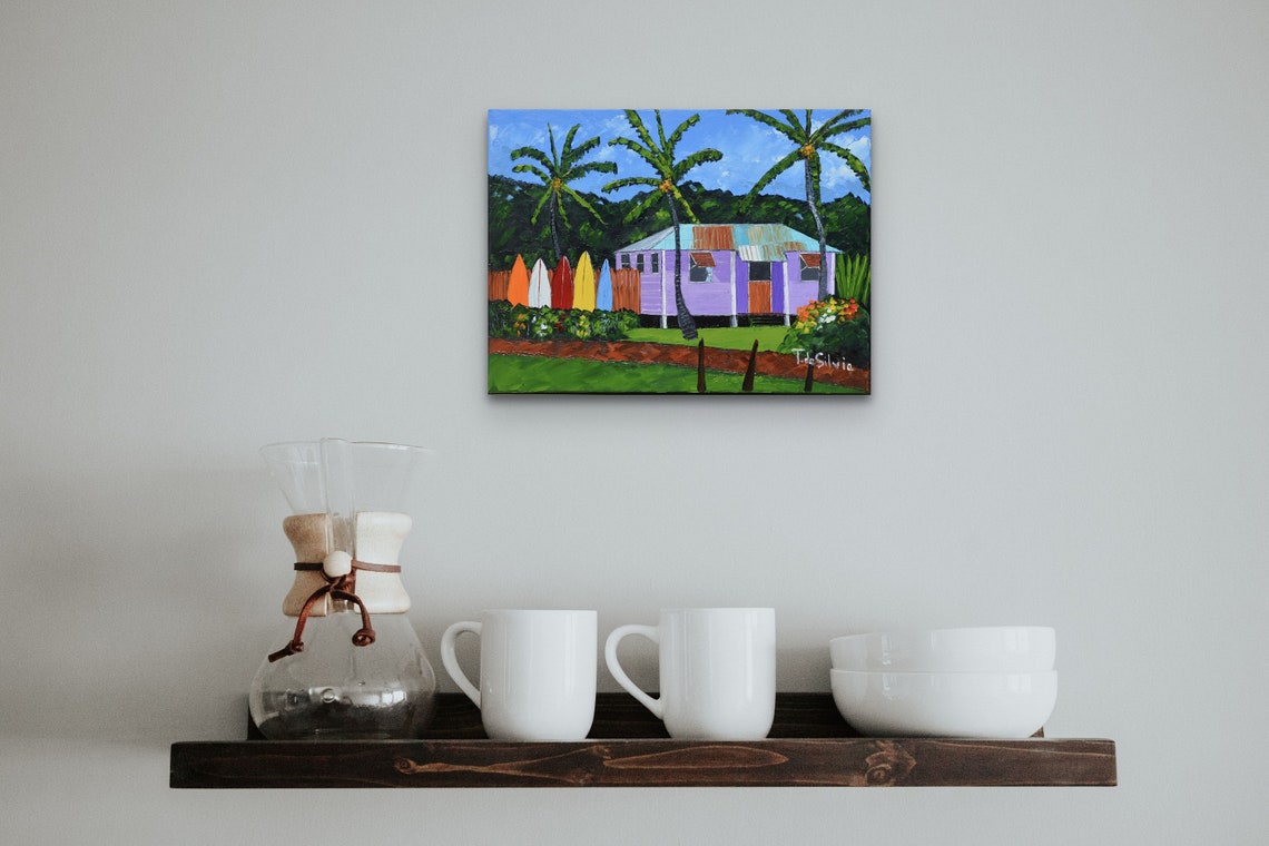 Surfer's Abode - One of a Kind Pallet Knife Oil on Canvas Depicting a ...
