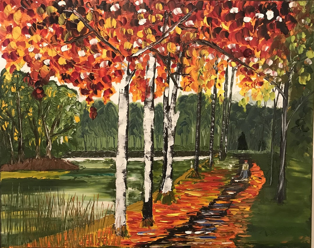 Stroll in the Park - One of a Kind Intense Impressionism Pallet Knife ...