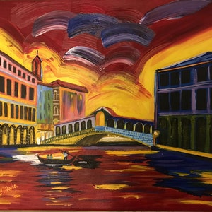Rialto Bridge - One of a Kind Impressionism Oil Painting on Canvas ...