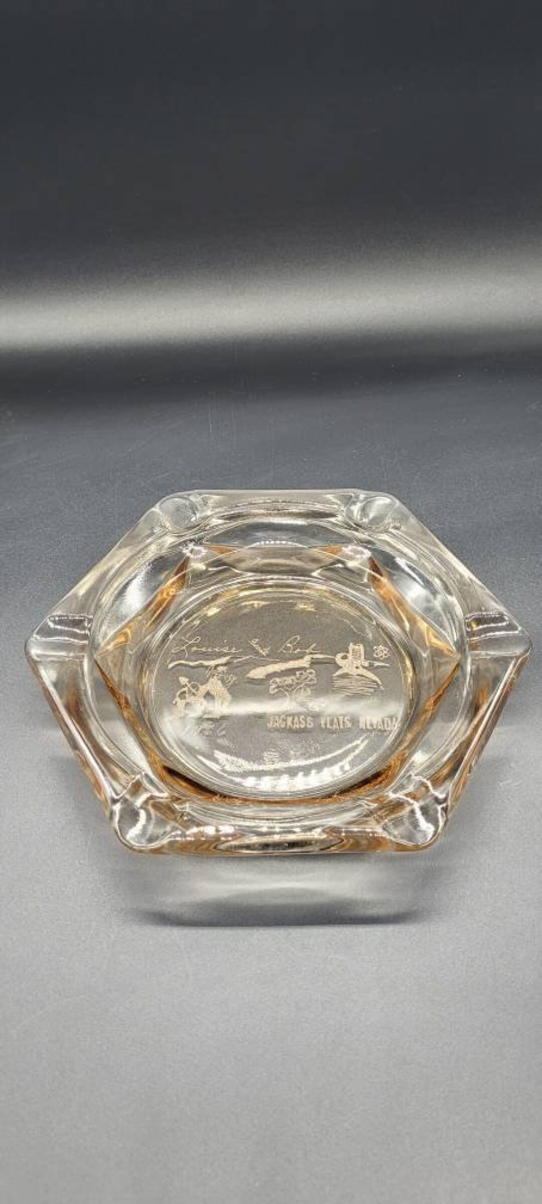 Vintage Heavy Glass Ashtray From Jackass Flats Nevada, Etched 1960's ...