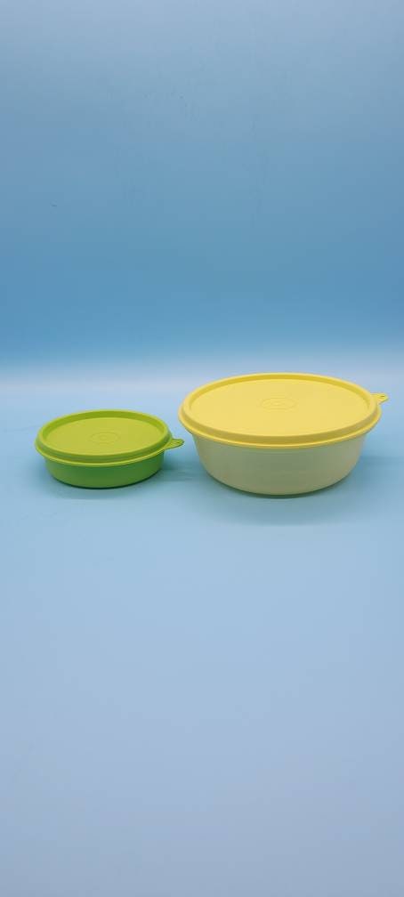 Vintage Set of 2 Tupperware Green and Yellow Bowls With Lids ...