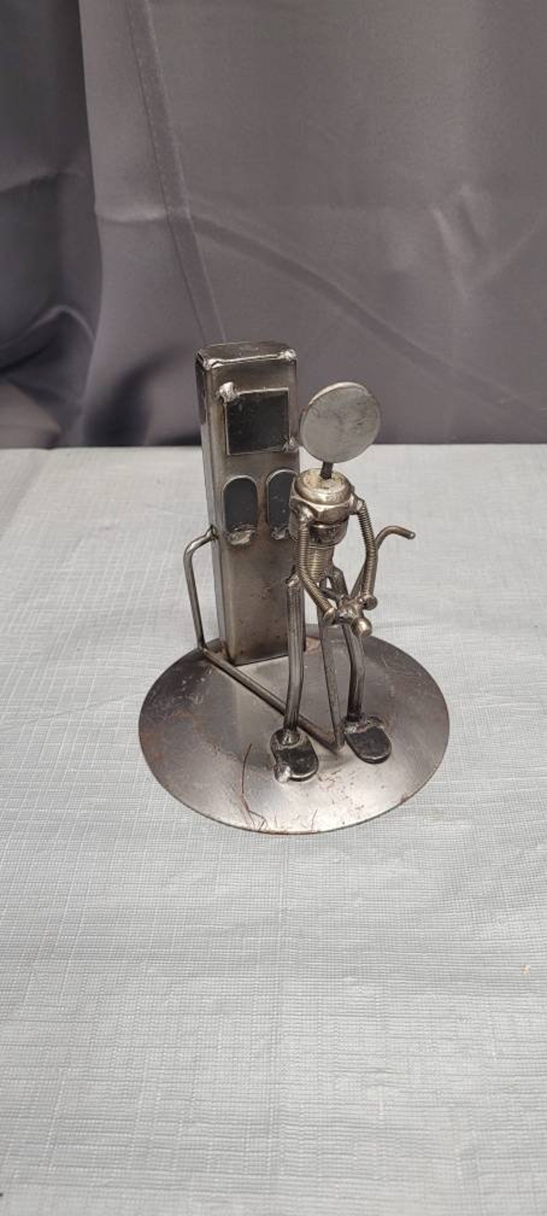 Novica Recycled Metal Art Man Pumping Gas, Vintage Metal Sculpture, Gas ...