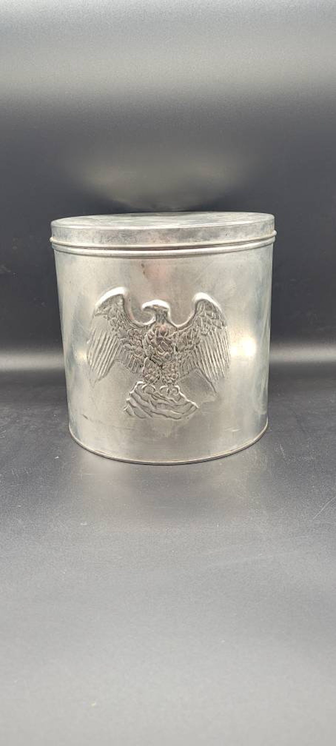 Vintage Large Round Tin With Raised Eagle, Americana Tin With Eagle ...