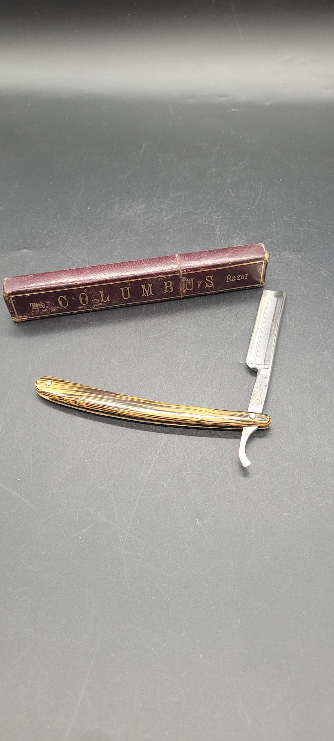 Vintage De-fi Straight Razor With Woodgrain Handle, Columbus Razor Box ...