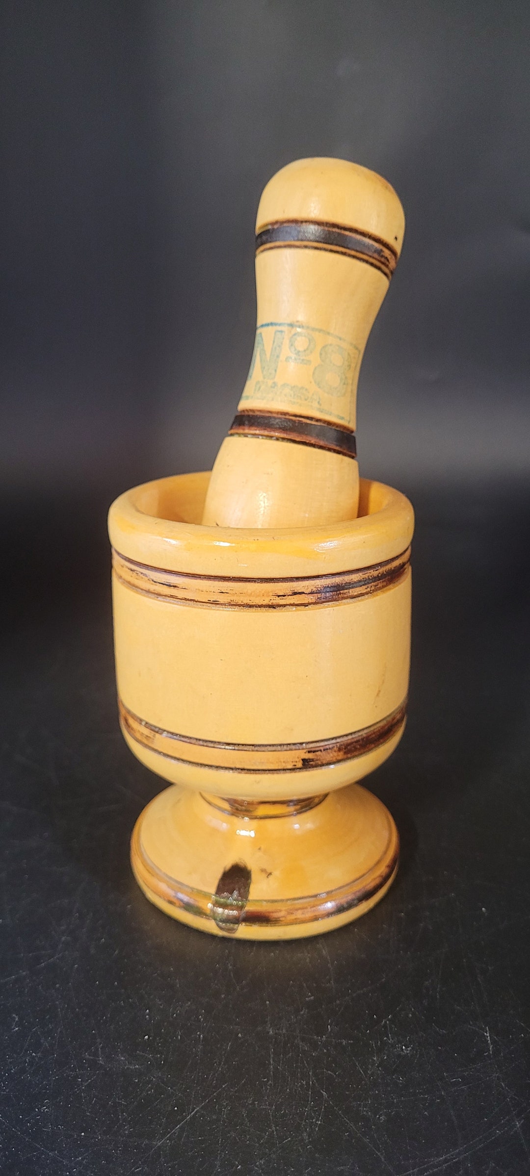 Vintage Wooden Mortar and Pestle, Made in Dominican Republic Original No 8 Mortar and Pestle ...