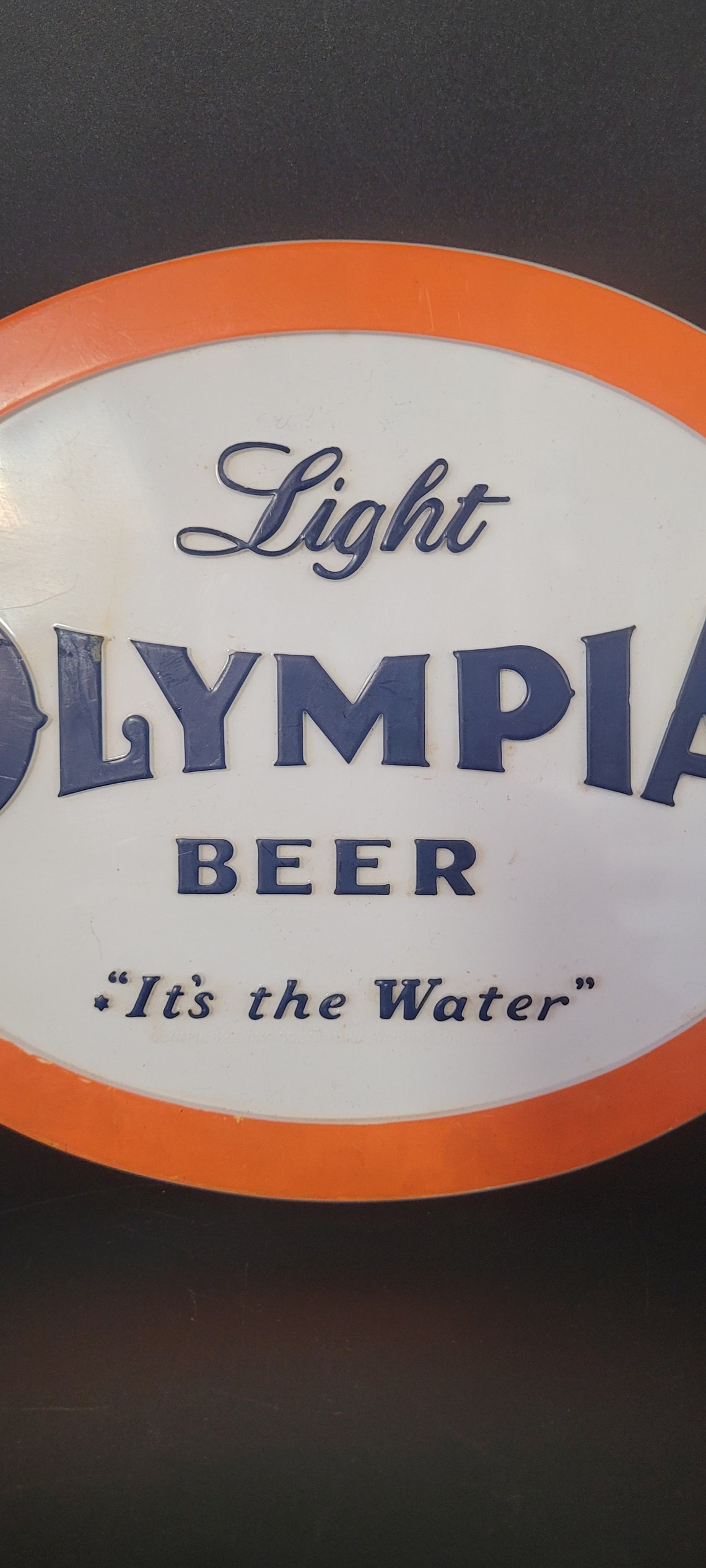 Vintage Olympia Light Beer Sign, Oval Plastic Olympia Beer Sign ...