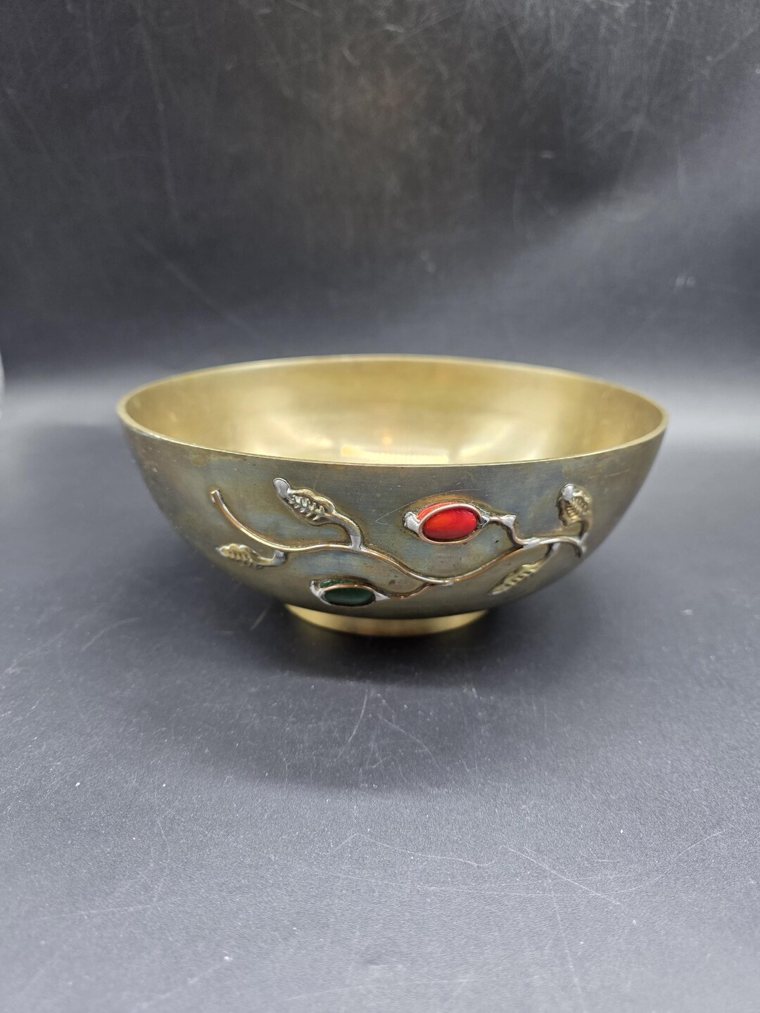 Vintage Footed Chinese Brass Floral Bowl, Chinese Brass Cloisonne Bowl ...