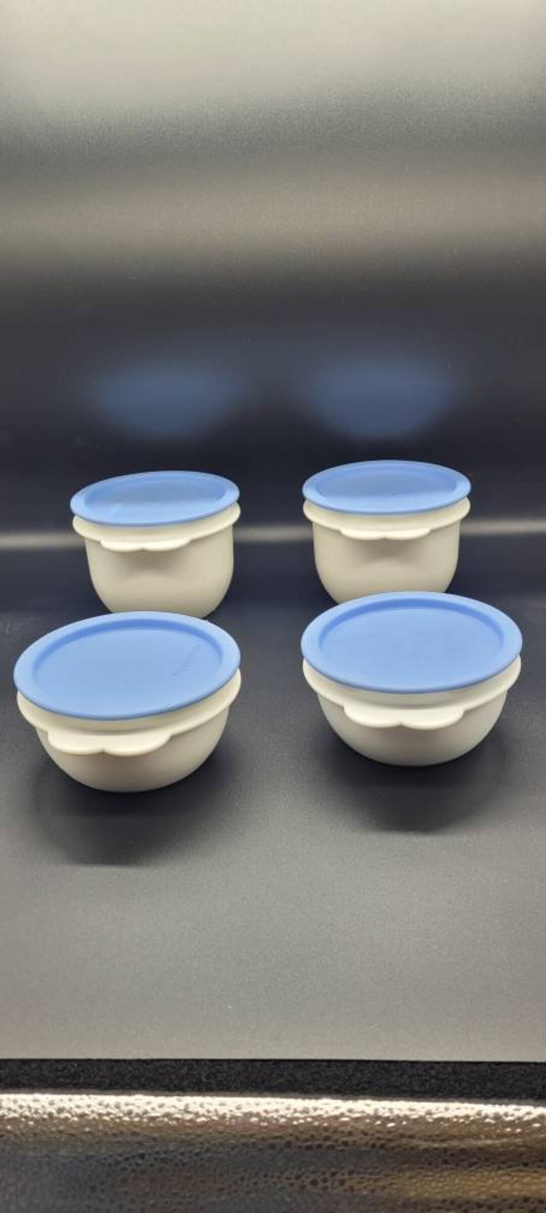 Vintage Tupperware One Touch Bowls With Blue Lids, Tupperware White ...