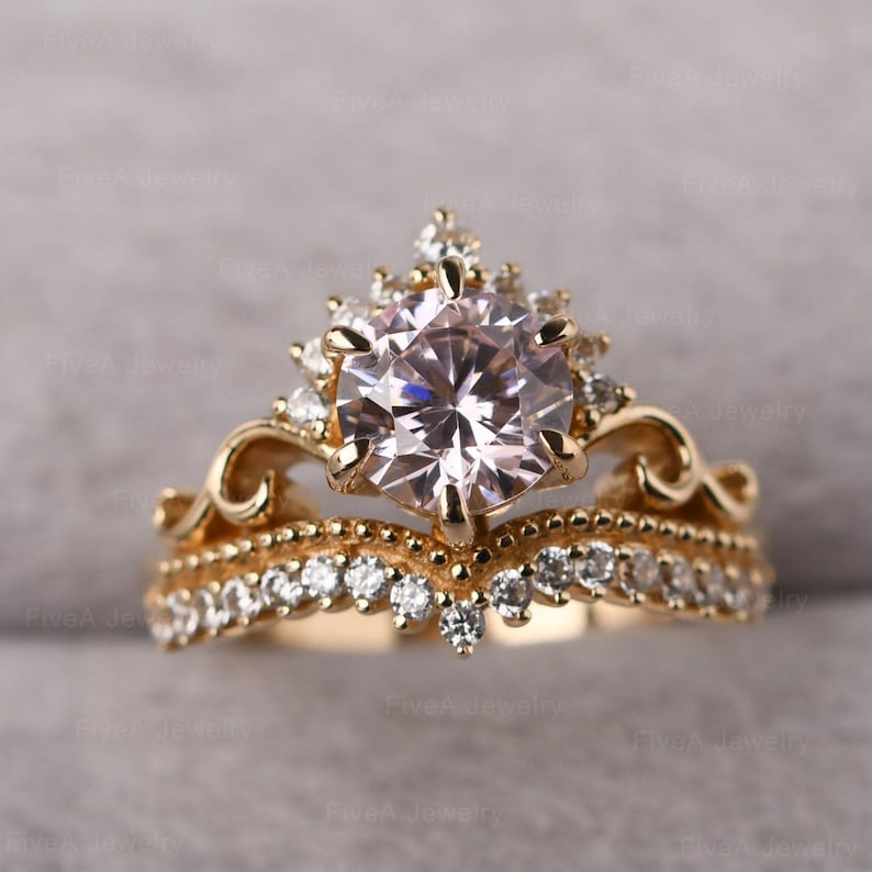 Crown Cubic Zirconia Ring Round Cut Diamond Simulated Ring Princess ...