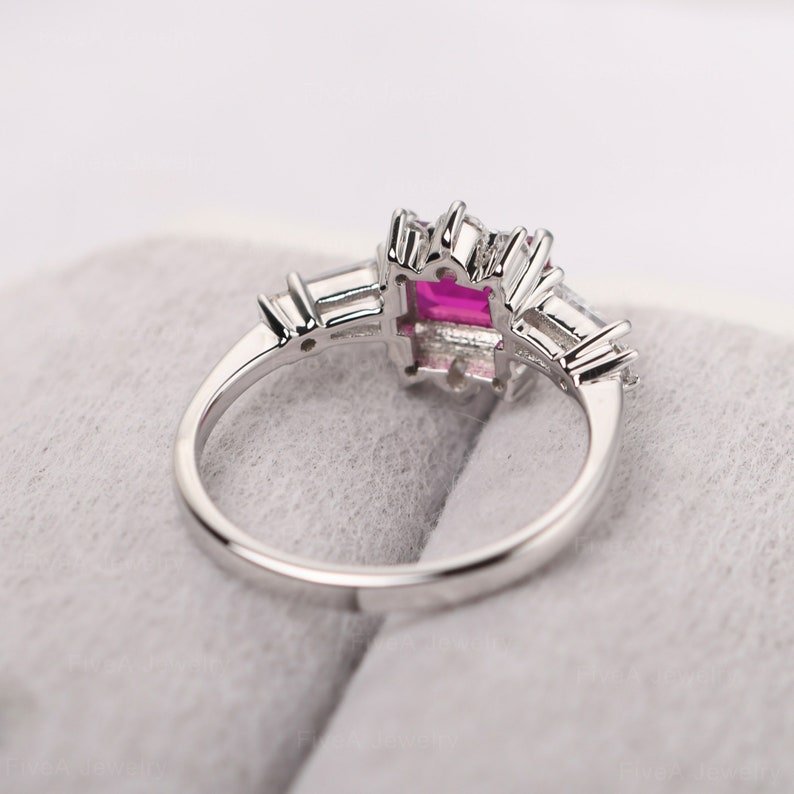 Unique Cross Ring Emerald Cut Ruby Proposal Ring Sterling - Etsy