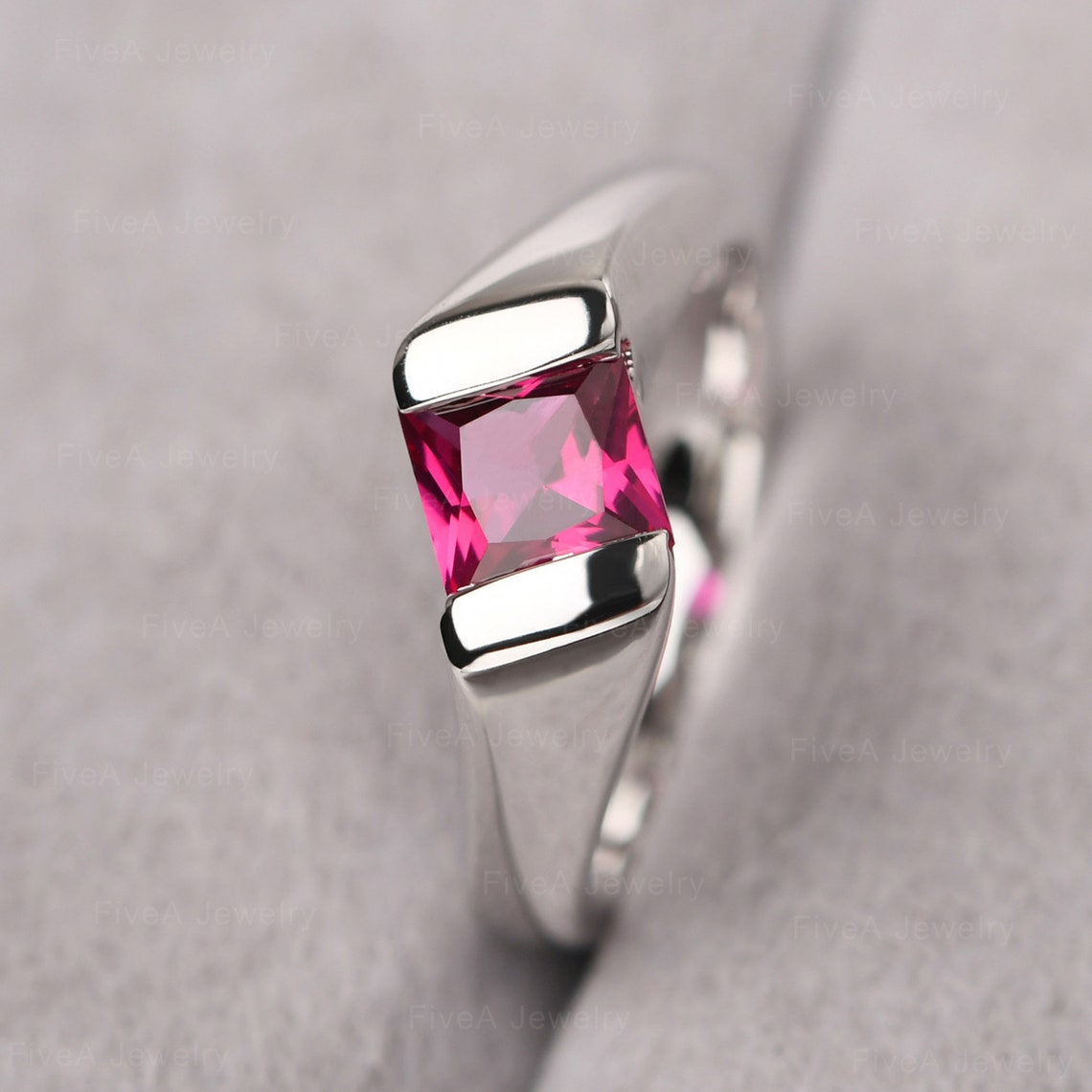 Freeform Shank Ring Sterling Silver Princess Cut Ruby Promise - Etsy