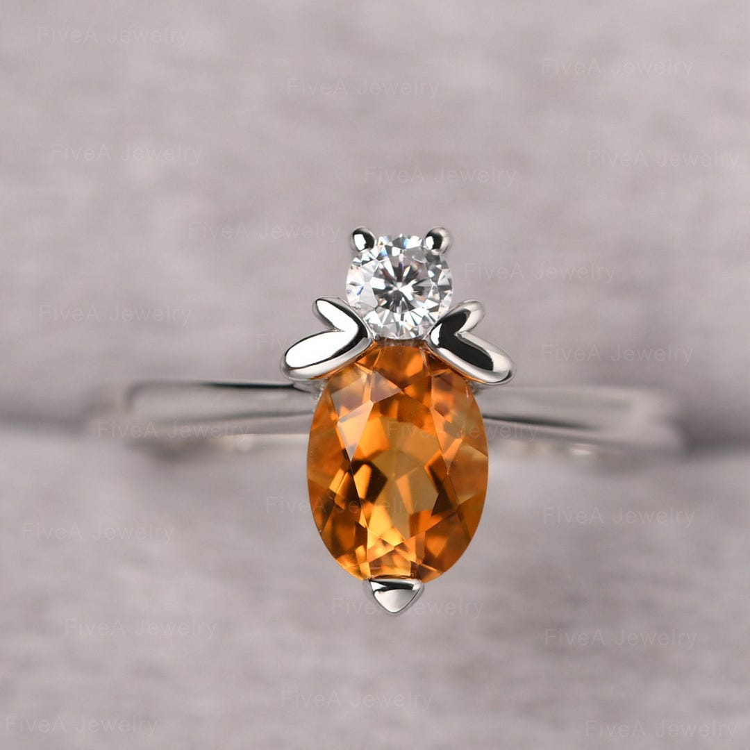 Delicate Queen Bee Ring Silver Oval Cut 6x8 Mm Citrine Wedding Ring ...