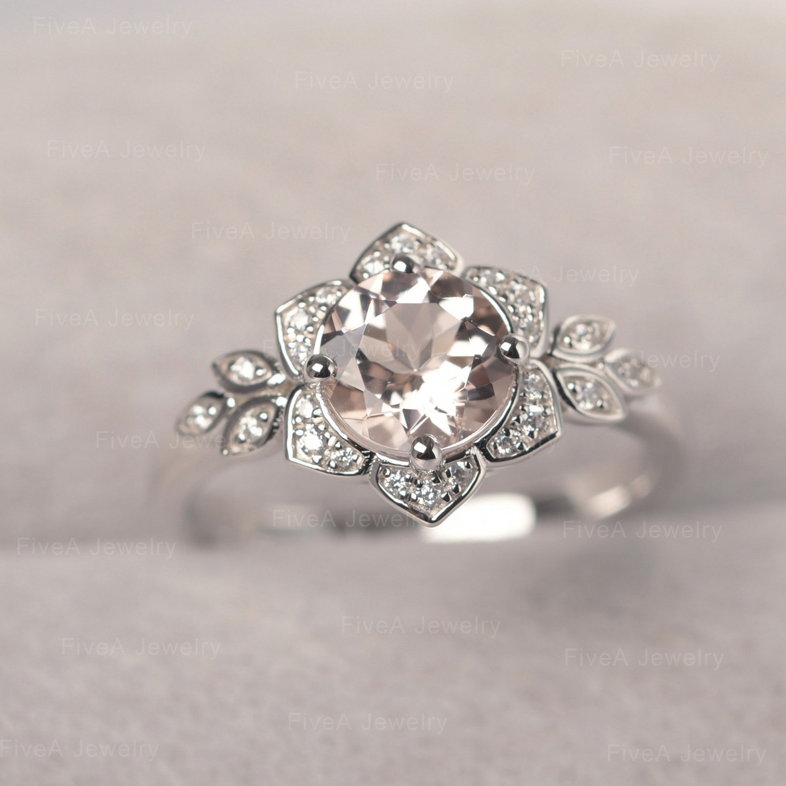 Morganit Ring Rundschliff Rosa Stein Blume Verlobungsring Weiß - Etsy.de