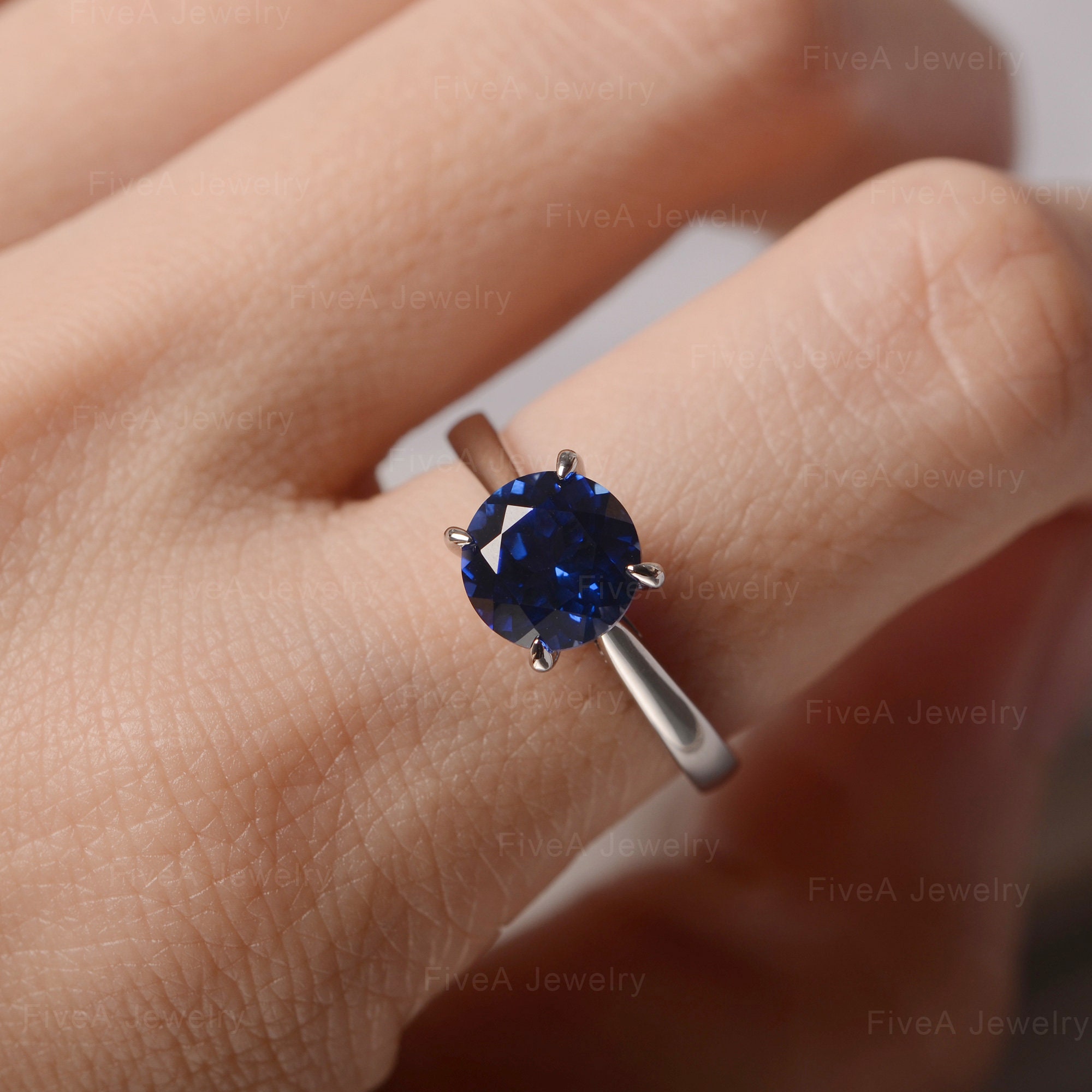 Blue Sapphire Ring Solitaire Engagement Ring Round Cut - Etsy