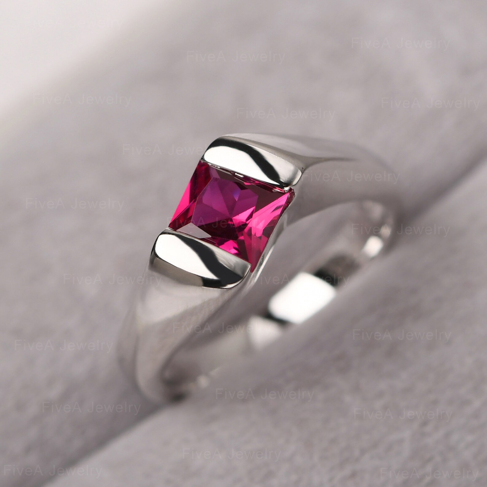 Freeform Shank Ring Sterling Silver Princess Cut Ruby Promise - Etsy