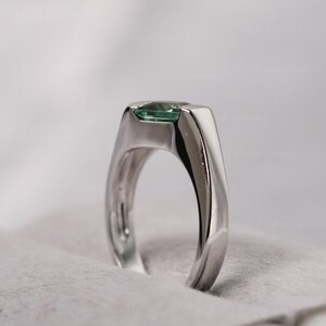 Unique Green Sapphire Engagement Ring for Man Sterling Silver Twist ...