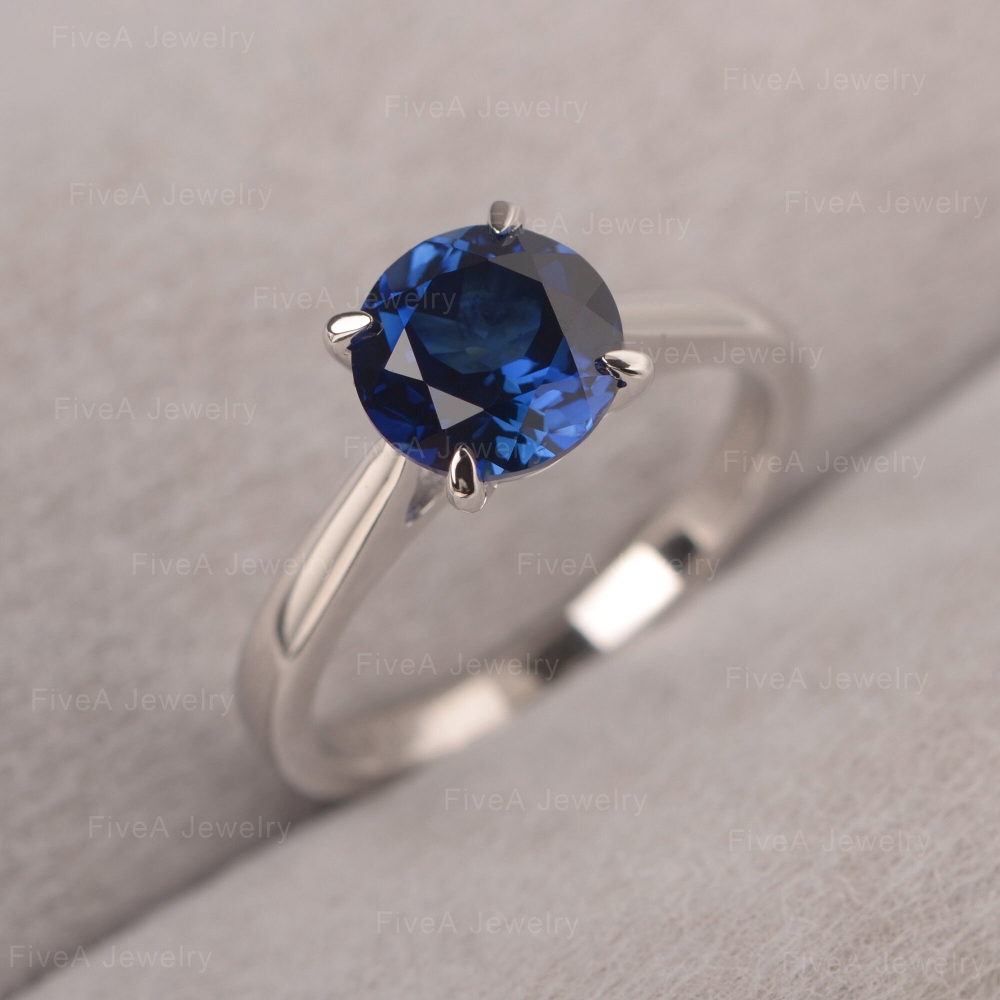 Blue Sapphire Ring Solitaire Engagement Ring Round Cut - Etsy