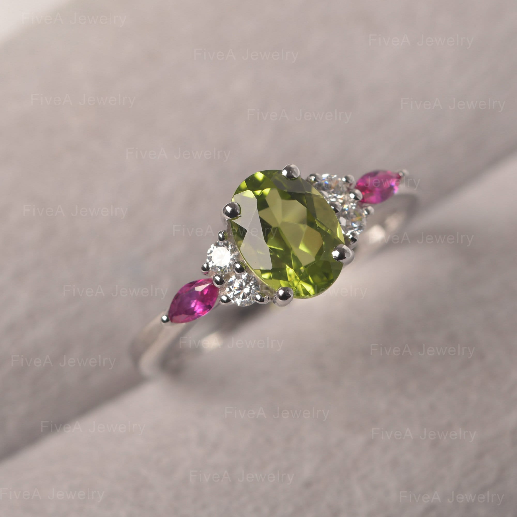 Green Peridot and Ruby Ring Sterling Silver Anniversary Ring - Etsy