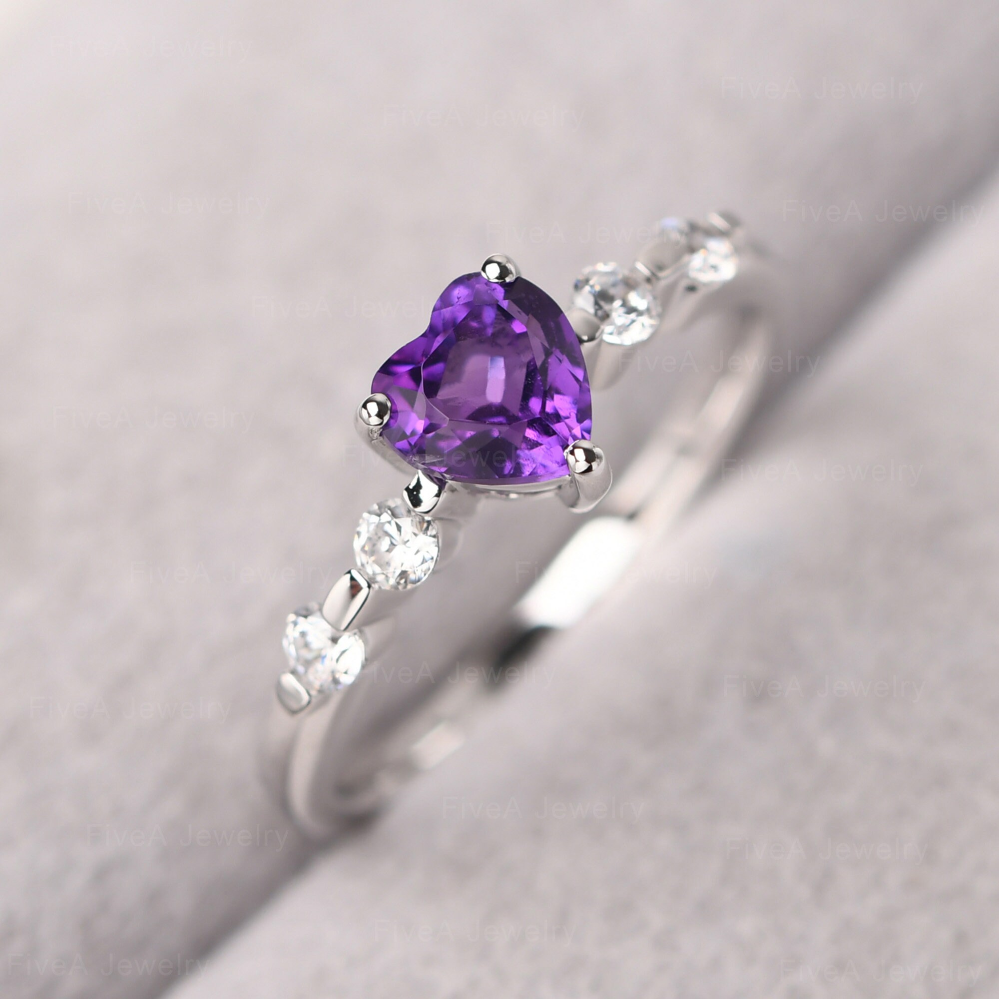 Heart Shaped Amethyst Promise Ring Solid Silver Purple Stone - Etsy
