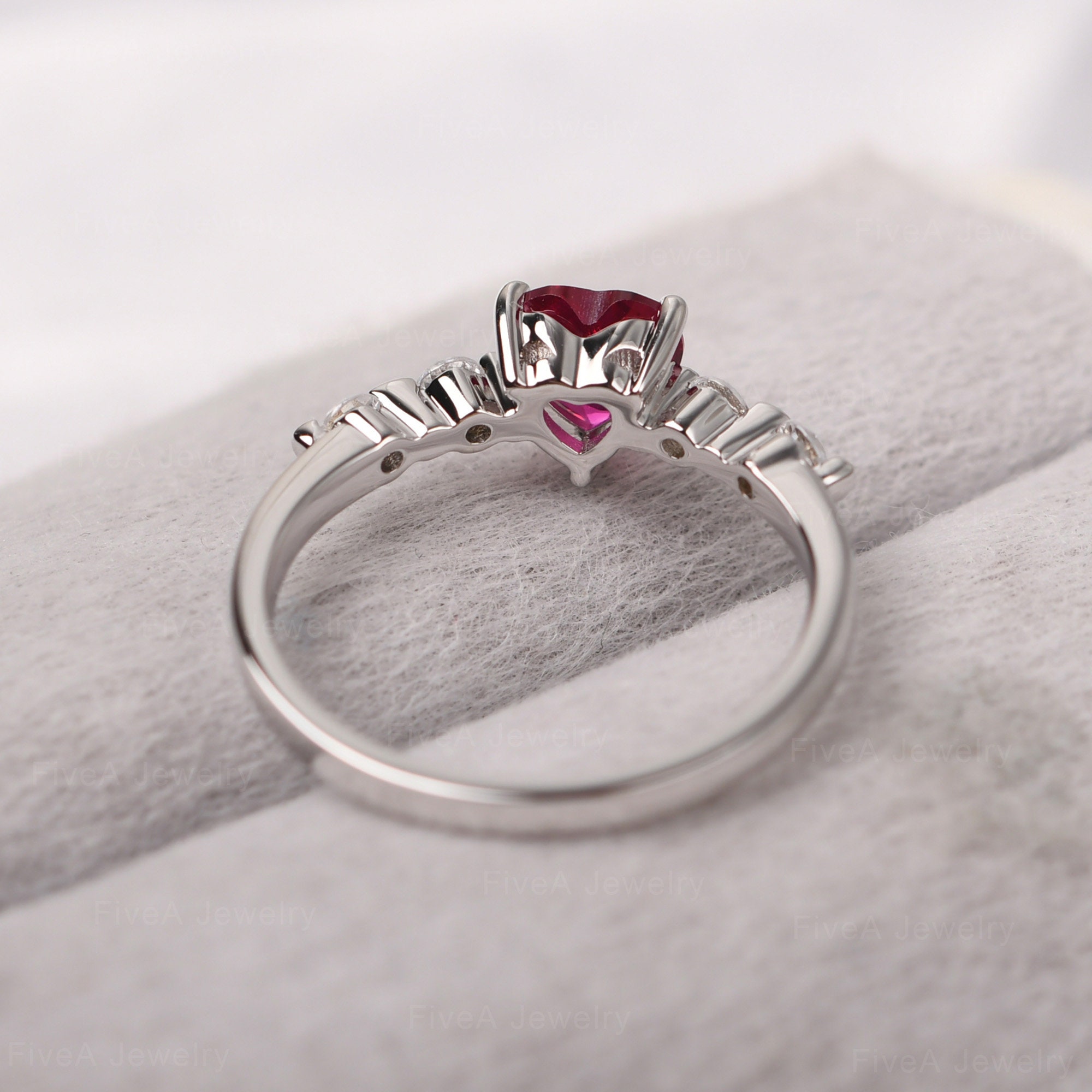 Retro Ruby Anniversary Ring 14k White Gold Heart Shaped - Etsy