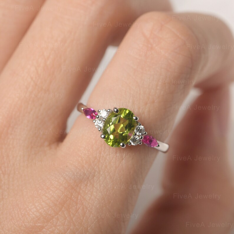 Green Peridot and Ruby Ring Sterling Silver Anniversary Ring - Etsy