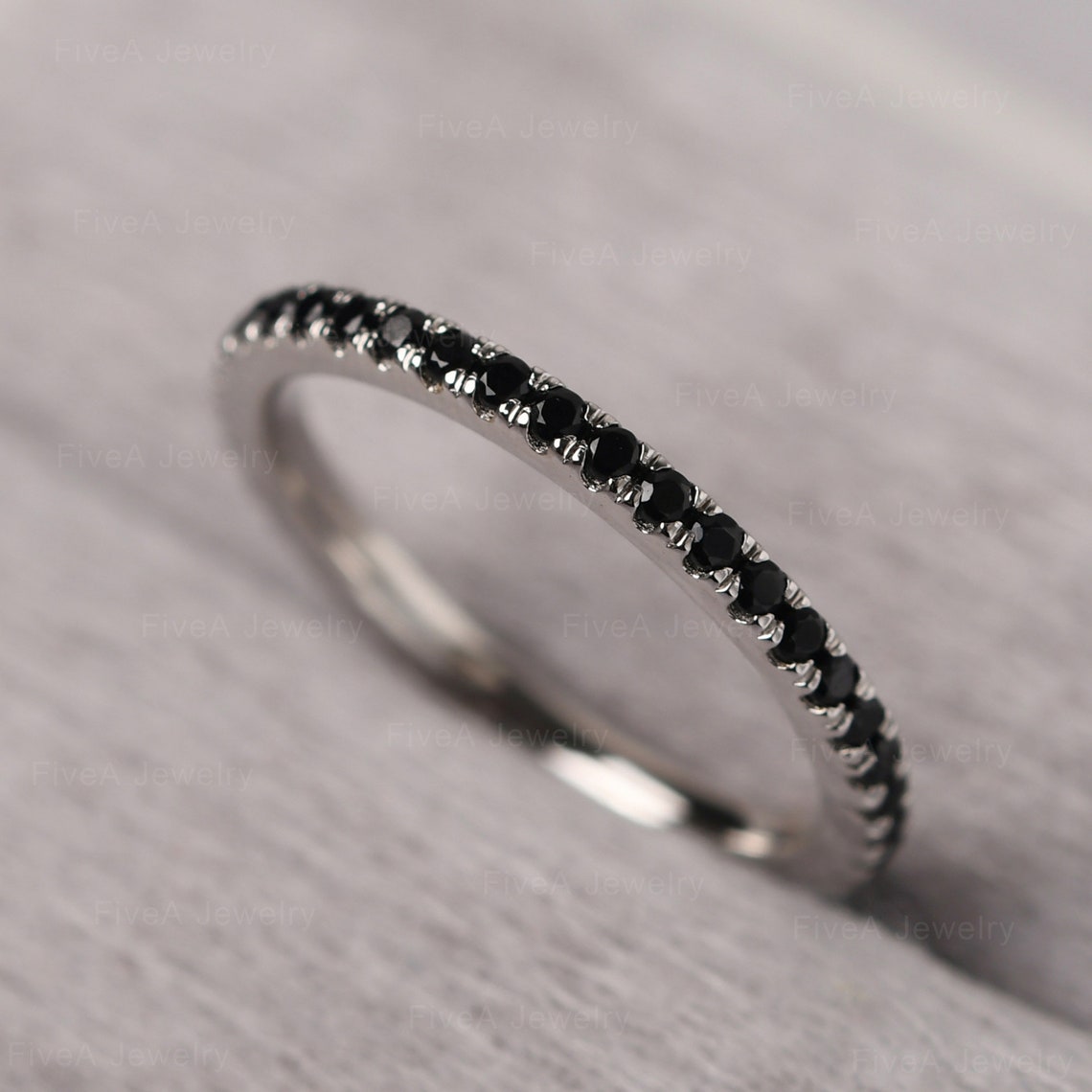Delicate Black Spinel Stacking Eternity Ring Silver Dainty - Etsy