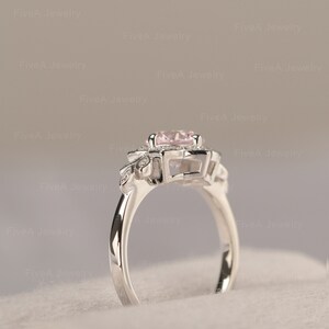 Pink CZ Ring Round Cut Pink Stone Flower Ring Sterling Silver ...