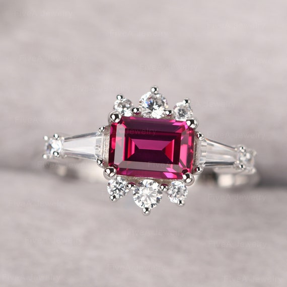 Unique Cross Ring Emerald Cut Ruby Proposal Ring Sterling - Etsy