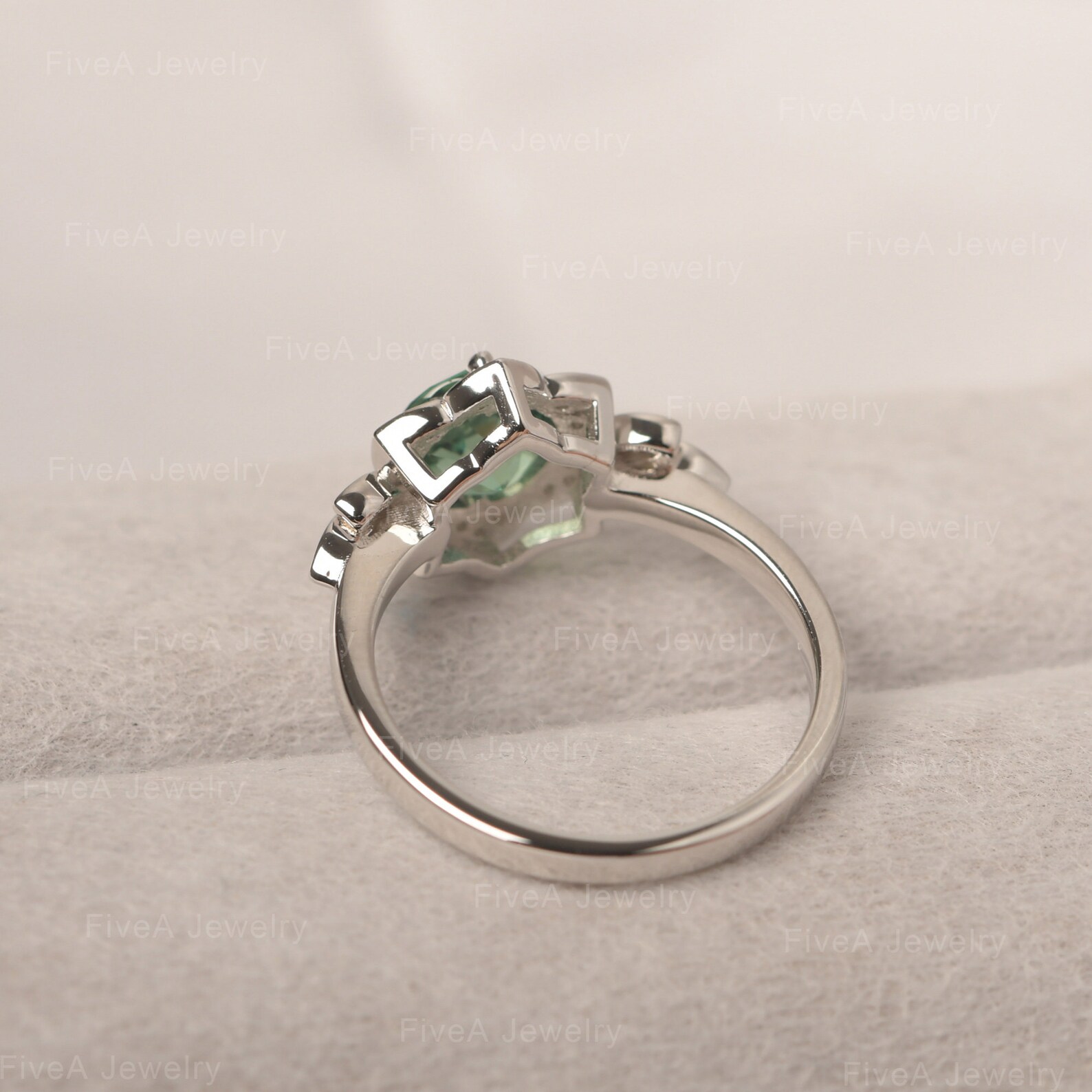 Lab Green Sapphire Flower Engagement Ring White Gold Round Cut - Etsy