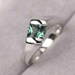 Unique Green Sapphire Engagement Ring for Man Sterling Silver Twist ...