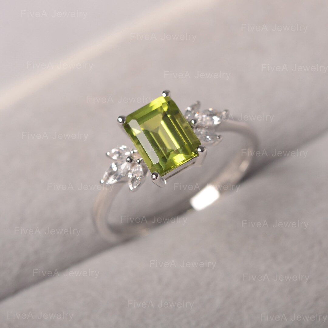 Genuine Peridot Ring August Birthstone Ring Statement Ring Rectangle ...