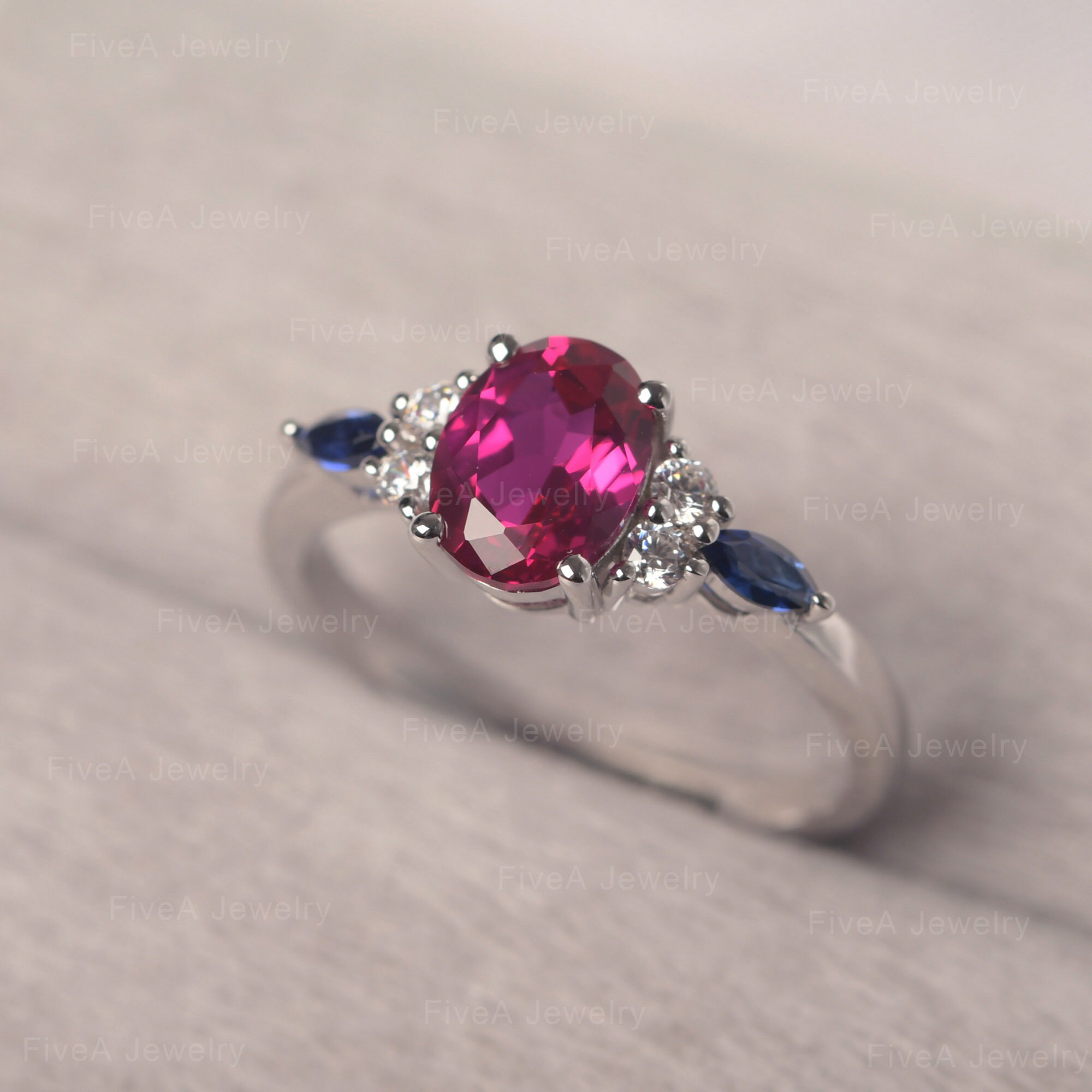 Ruby and Sapphire Ring Oval Cut Birthstone Ring Sterling - Etsy
