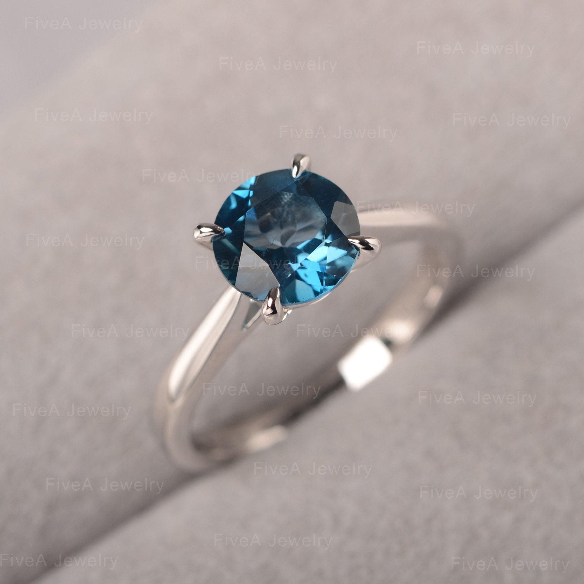 London Blue Topaz Ring Minimalist Round Prong Setting Ring Engagement ...