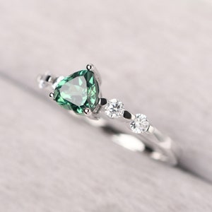Vintage Green Sapphire Promise Ring Sterling Silver Heart - Etsy