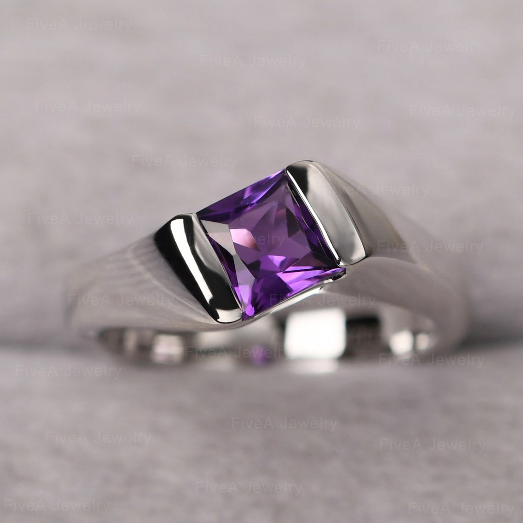 Simple Amethyst Twist Engagement Ring Solid Sterling Silver Couple Ring ...