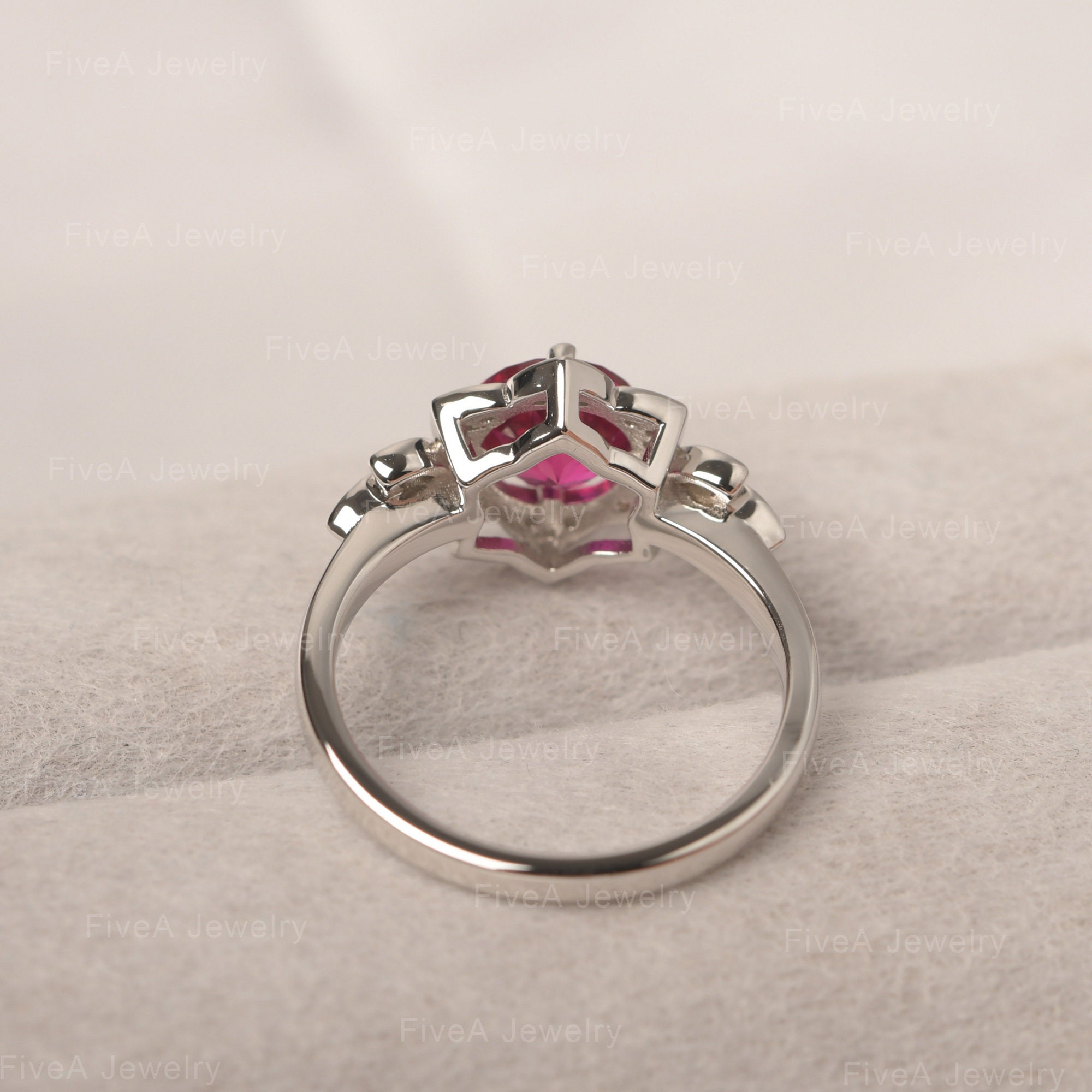 Red Ruby Flower Engagement Ring Round Cut July Birthstone Ring - Etsy