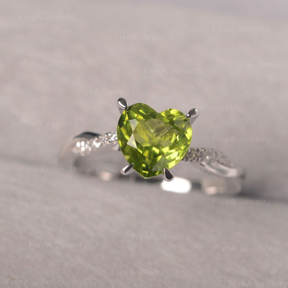 Natural Peridot Ring Heart Shaped Twisted Band Ring Love | Etsy