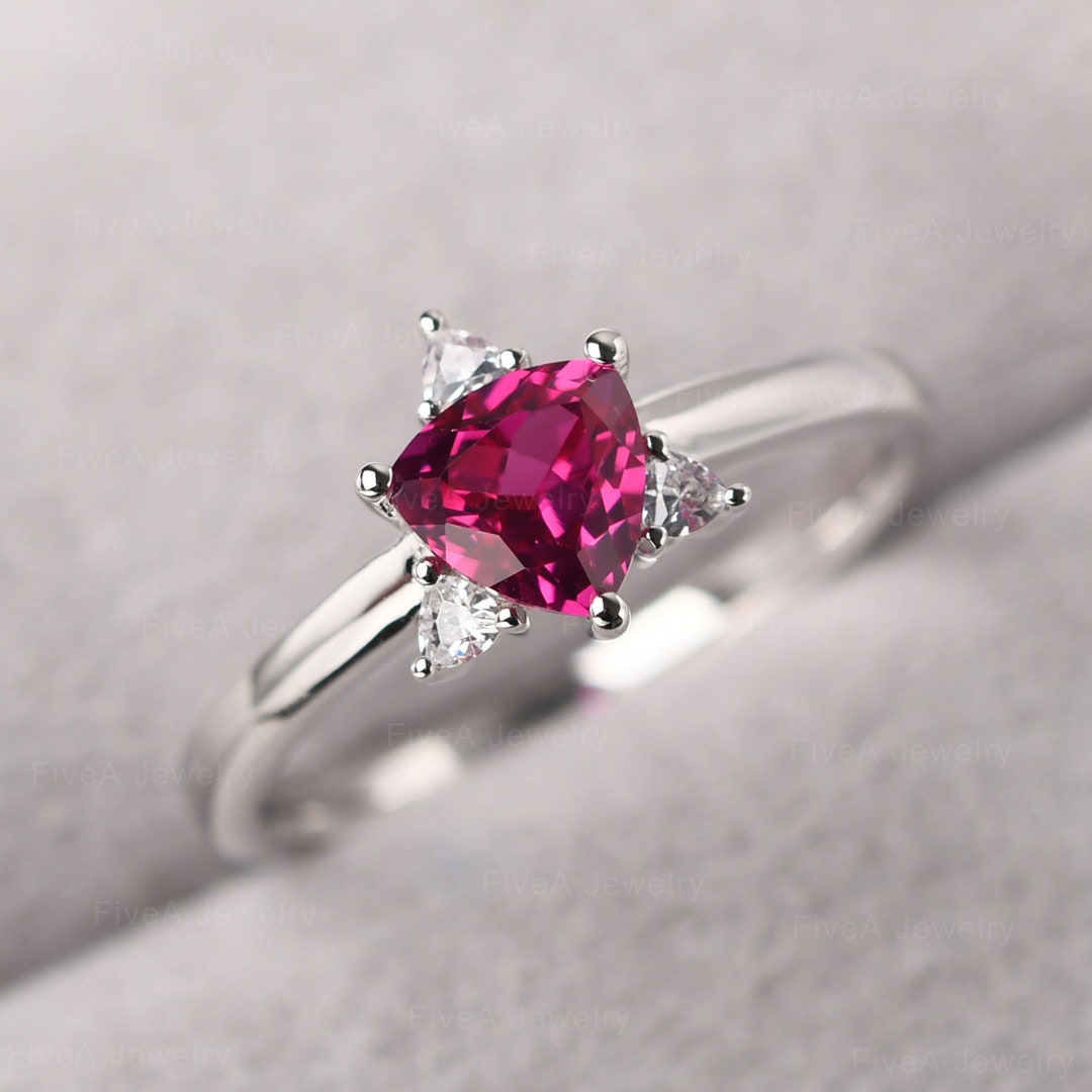Unique Trillion Cut Ruby Bridal Ring 14K White Gold Polar Star Ring ...