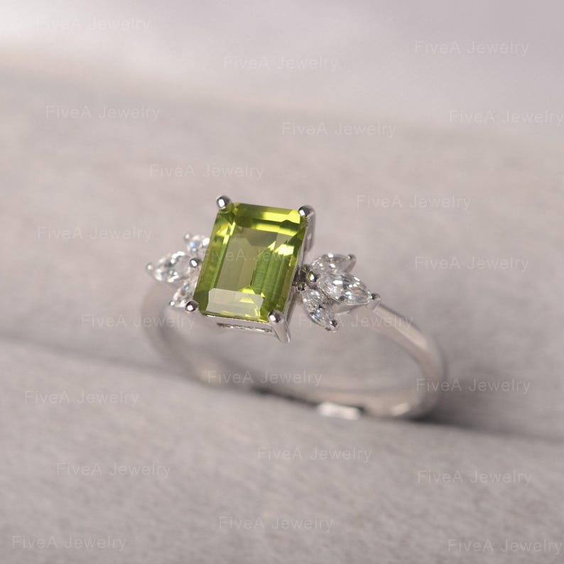 Genuine Peridot Ring August Birthstone Ring Statement Ring Rectangle ...