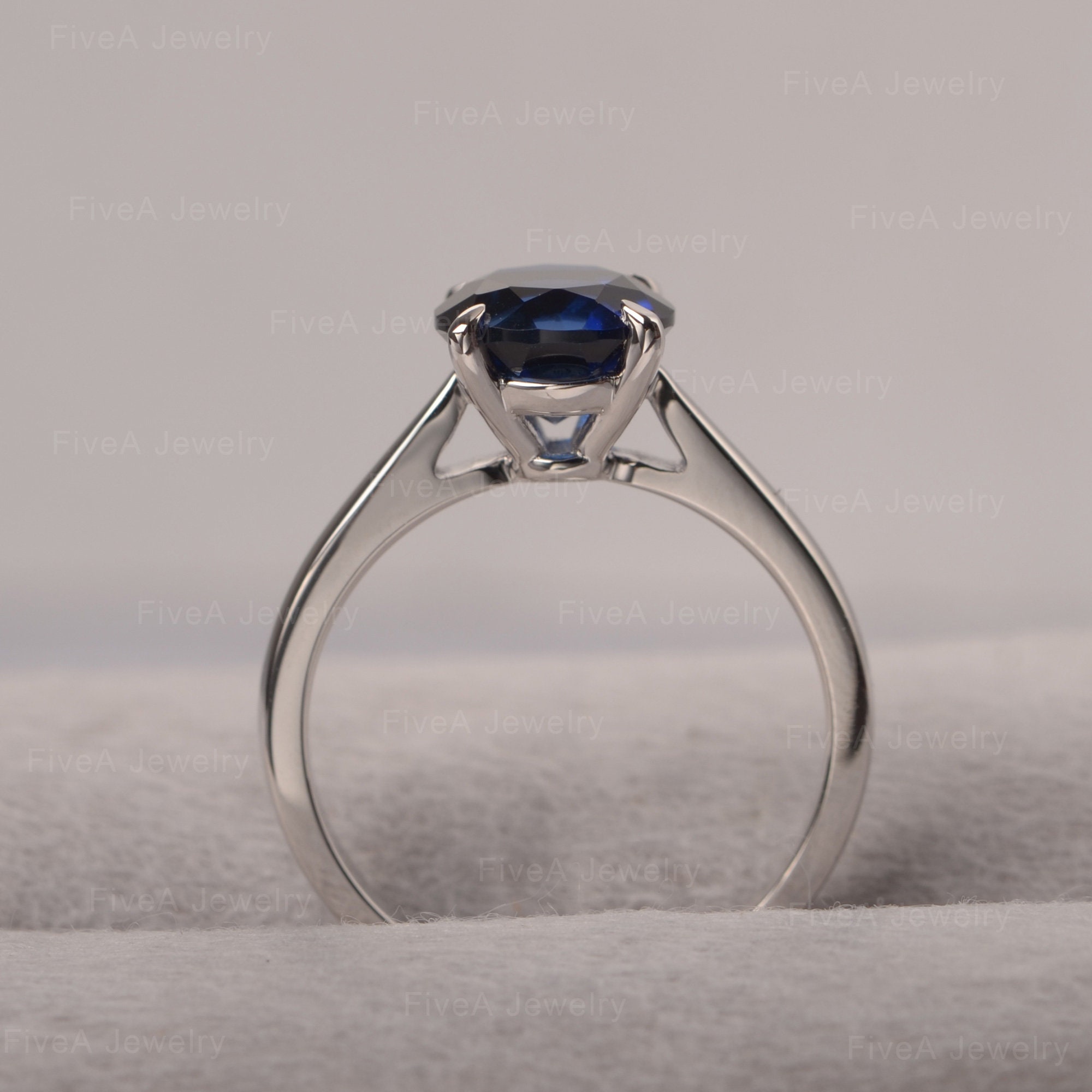 Blue Sapphire Ring Solitaire Engagement Ring Round Cut - Etsy