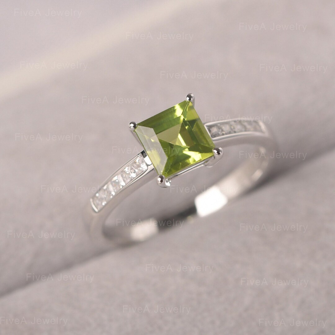 Peridot Ring Square Cut Channel Set Ring Sterling Silver August ...