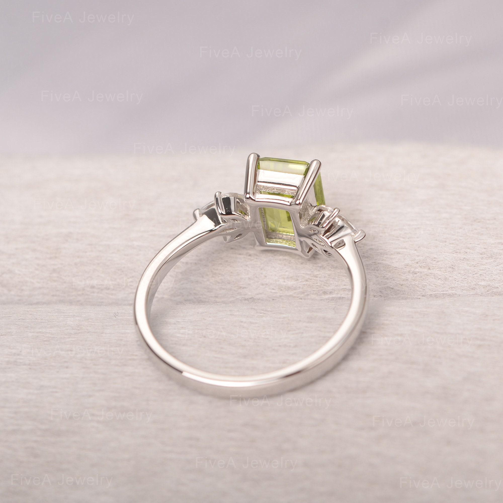 Genuine Peridot Ring August Birthstone Ring Statement Ring Rectangle ...