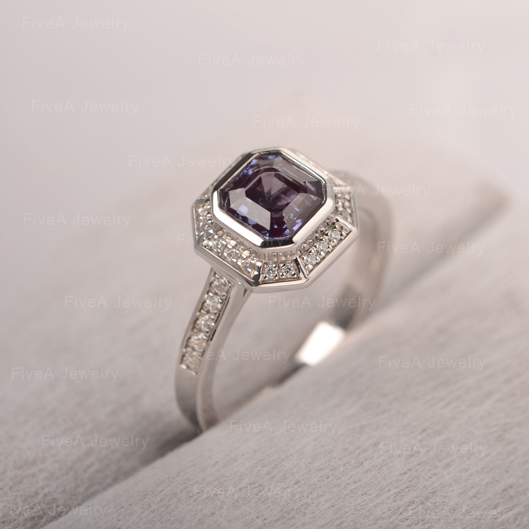 Asscher Cut Alexandrite Ring for Women Bezel Setting Silver - Etsy