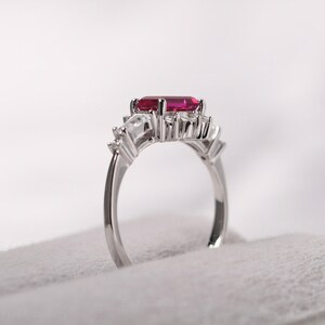 Unique Cross Ring Emerald Cut Ruby Proposal Ring Sterling Silver Half ...