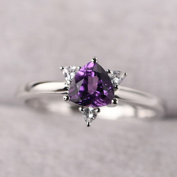 Trillion Cut Amethyst Engagement Ring Sterling Silver Triangle | Etsy