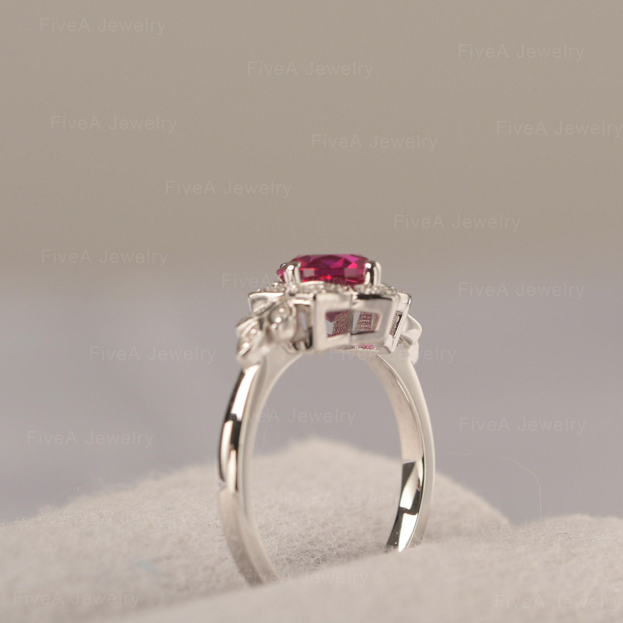 Red Ruby Flower Engagement Ring Round Cut July Birthstone Ring - Etsy