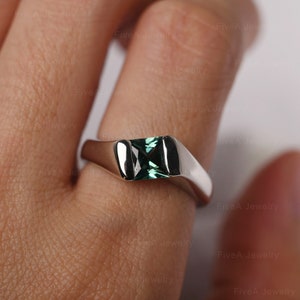 Unique Green Sapphire Engagement Ring for Man Sterling Silver Twist ...