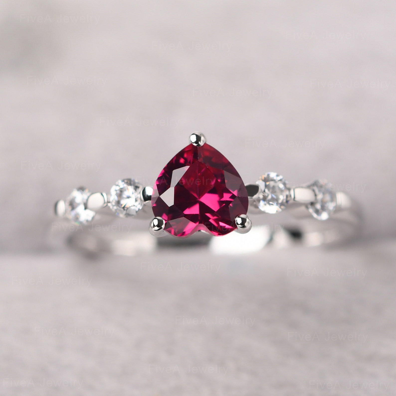 Retro Ruby Anniversary Ring 14k White Gold Heart Shaped - Etsy